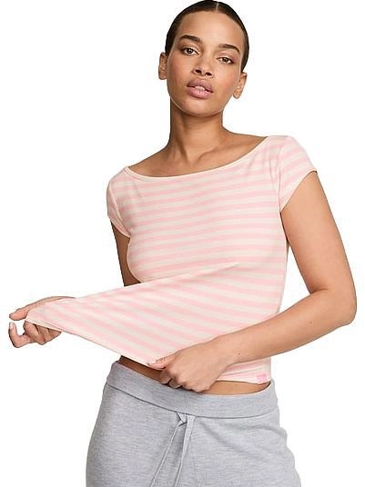 Victoria's Secret Angel Essentials Vs Iconic Rib Boatneck Tee - Print