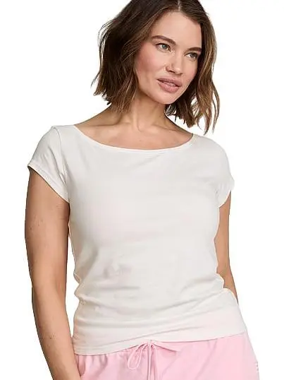 Victoria's Secret Angel Essentials Fitted Boatneck Tee - White,ivory