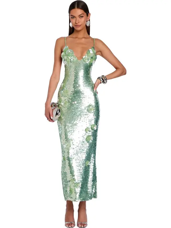 Retrofete Sequin Embroidered Gown - Pistachio