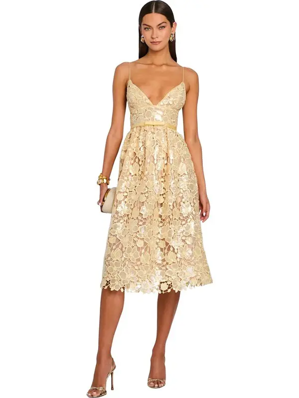 Retrofete Eulalia Sequin Lace Midi Dress - Yuzu