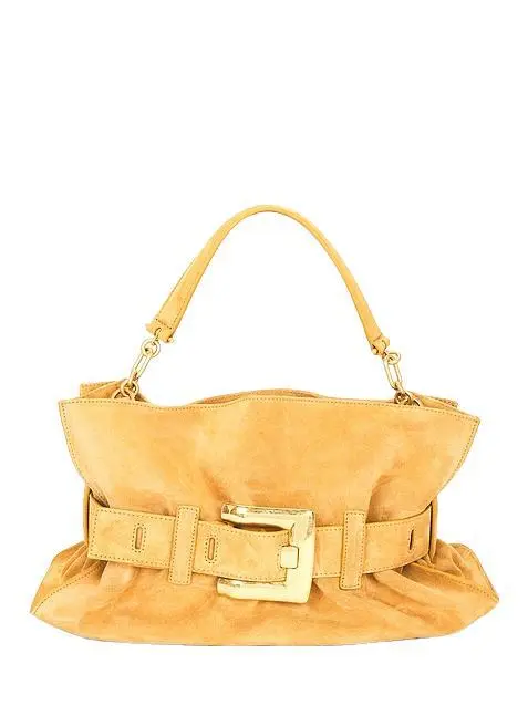 Balmain Medium Anthem Suede Bag - Mustard