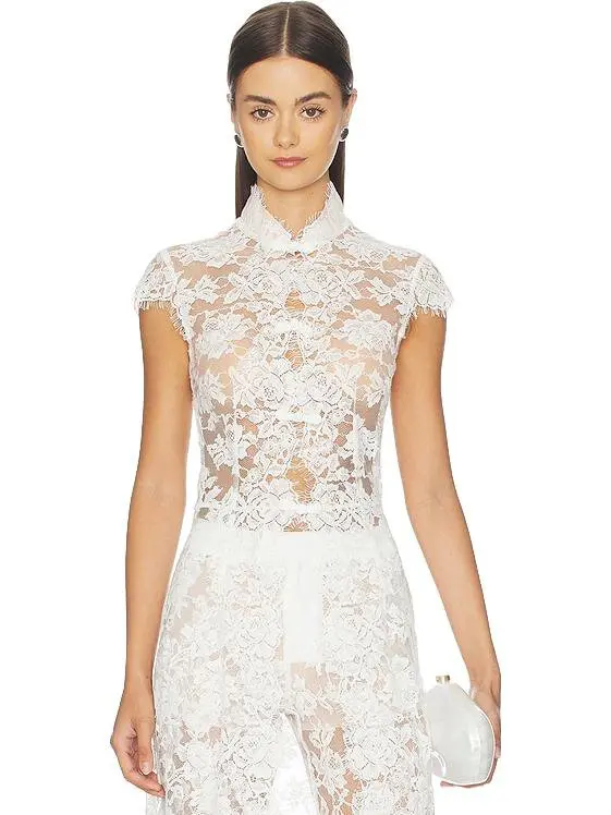 SAU LEE Saphina Lace Top - White