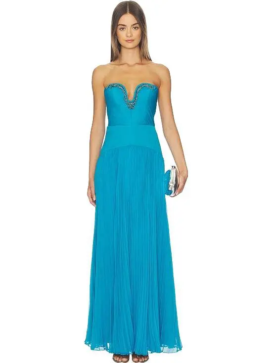 AMUR Fiora Pleated Strapless Gown - Blue