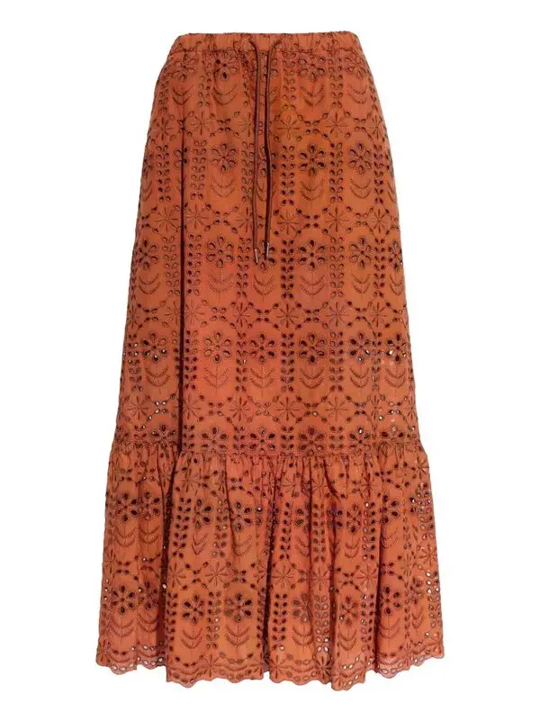Paul Smith Floral Eyelet Broderie Anglaise Maxi Skirt - Orange