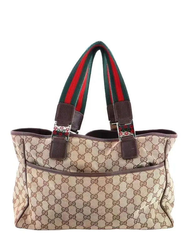 Gucci Web Handle Buckle Gg Canvas Large Tote Bag - Brown