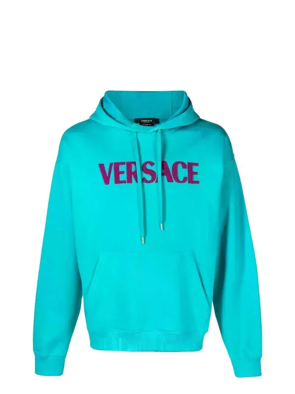 Versace Logo-print Pullover Hoodie - Blue