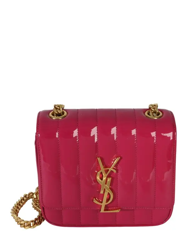 Saint Laurent Patent Matelasse Monogram Vicky Chain Bag - Pink