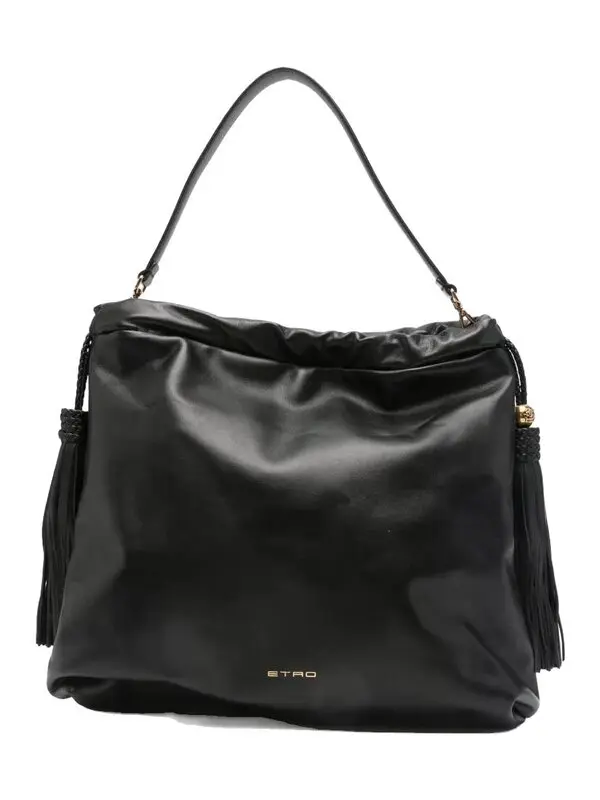 Etro Large Kalispera Leather Shoulder Bag With Tassel Detail - Black