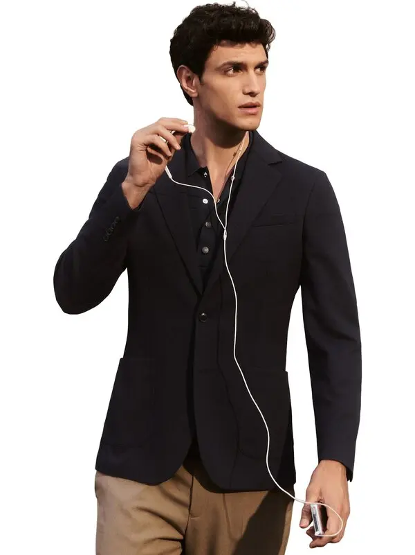 REISS Gerrard Tailored Fit Textured Jersey Single-breasted Suit Blazer - Navy