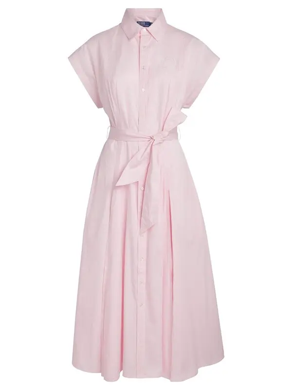 Polo Ralph Lauren Cotton Stripe Shirt Midi Dress - Pink