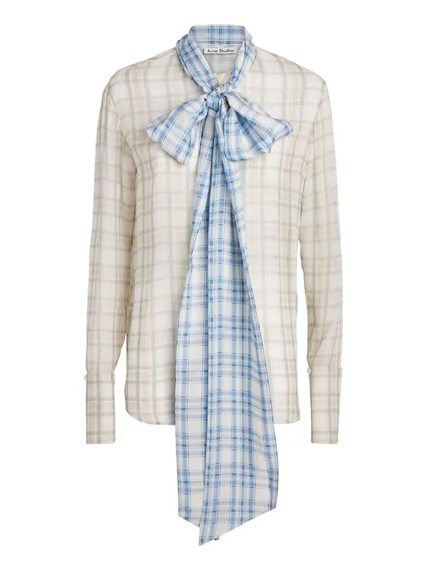 Acne Studios Silk Check Scarf-collar Shirt - Green