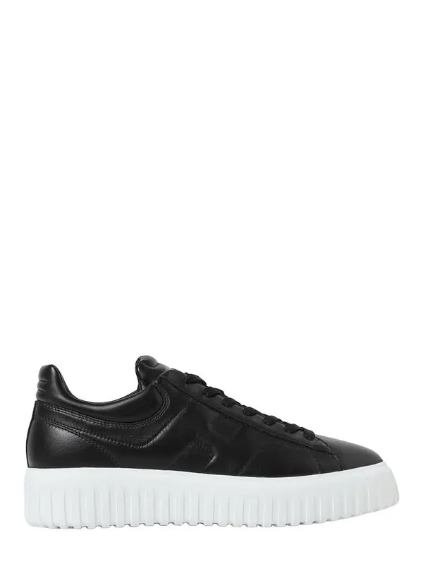 Hogan H-stripes Leather Sneakers With Logo - Black