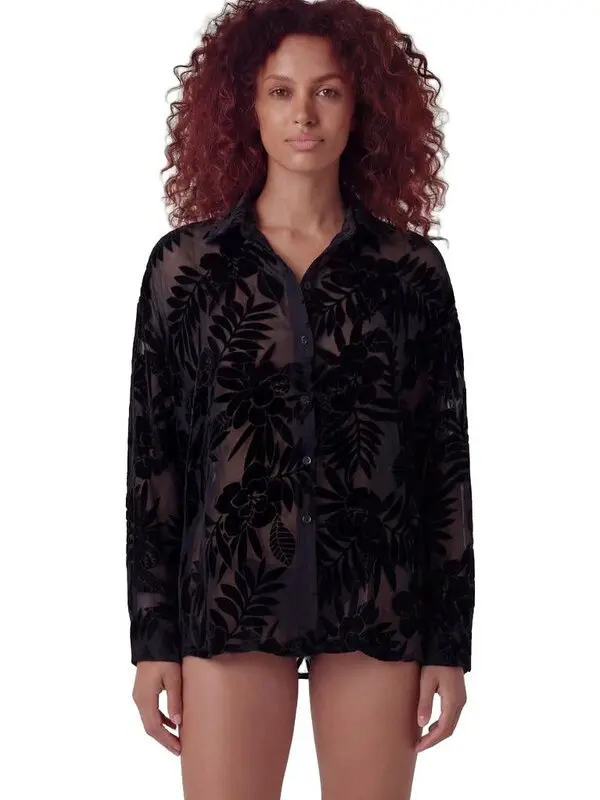LORDS OF HARLECH Country Floral Velvet Devore Shirt - Country Floral Black
