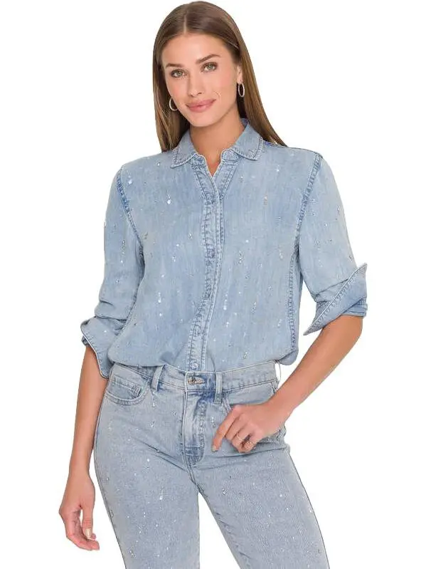 Generation Love Embellished Denim Shirt - Light Blue