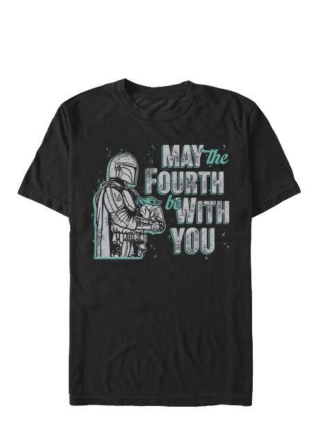 STAR WARS: THE MANDALORIAN Distressed Mando And Grogu May The Fourth Short Sleeve Graphic T-shirt - Black