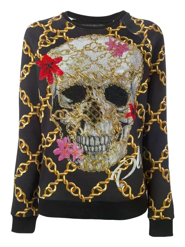 Philipp Plein Embellished Skull Print Jumper - Black