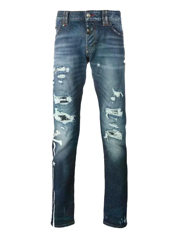 Philipp Plein Distressed Slim-fit Jeans - Blue
