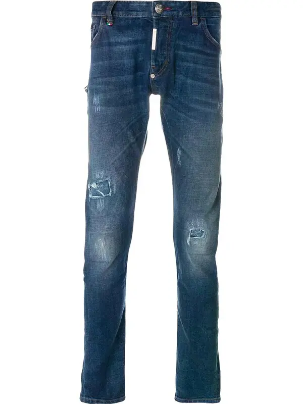 Philipp Plein Distressed Slim-fit Jeans - Blue
