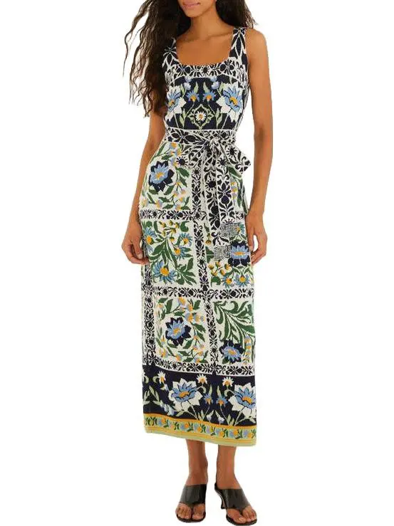 Farm Rio Manoela Tile Print Jacquard Knit Dress - Off-white