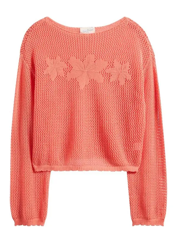 PACSUN Floral Openwork Knit Top - Coral