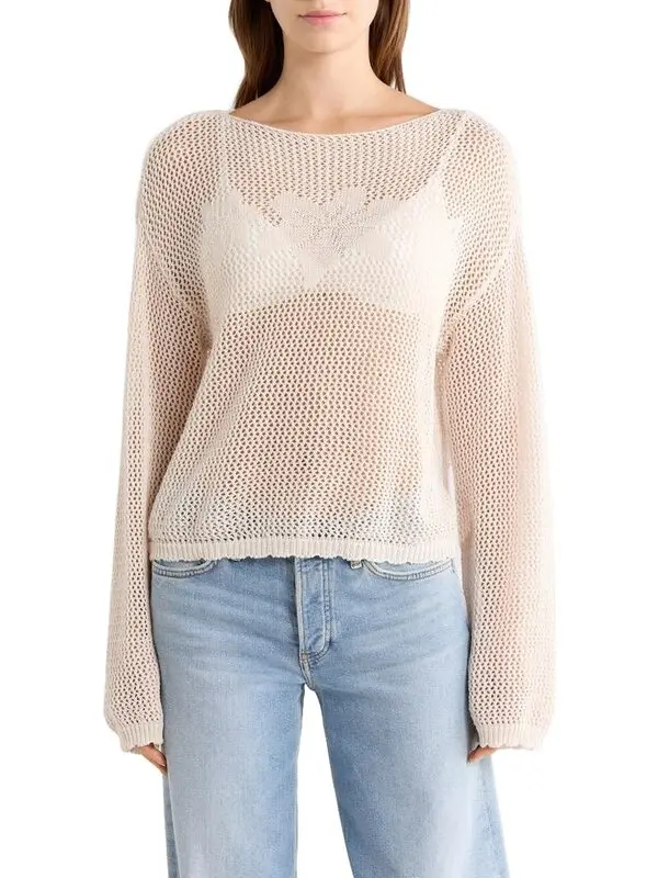 PACSUN Floral Openwork Knit Top - Ivory