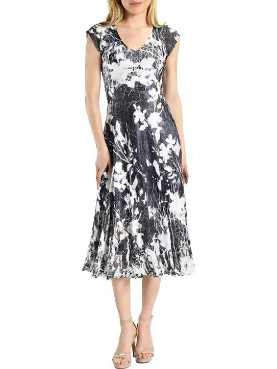 Komarov Printed Cap-sleeve Dress - Ink Vine