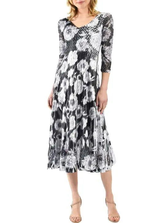 Komarov Floral Printed Charmeuse Dress - Crysanthemum