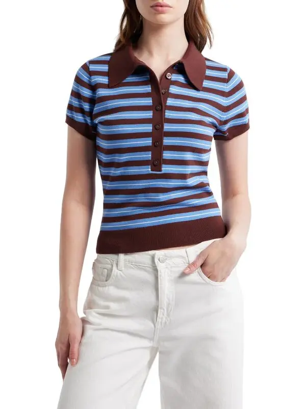 REFORMATION Bentley Cropped Polo Sweater - Mahogany Multi Strip