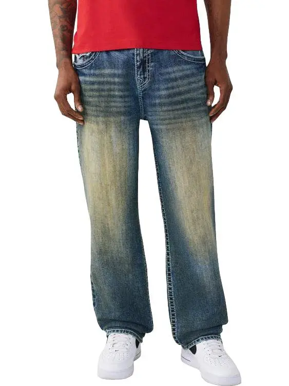 True Religion Bobby Big T Baggy Jeans - Chainlink Distress Dark Wash