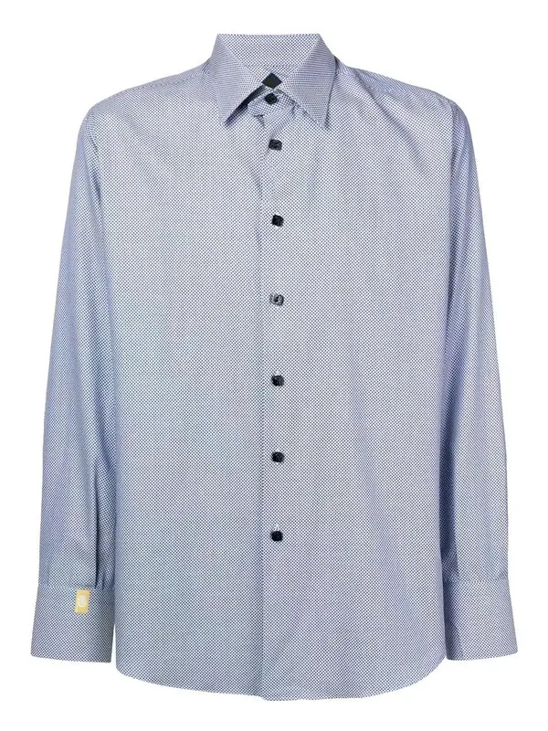 BILLIONAIRE Geometric Patterned Curved Hem Shirt - Blue