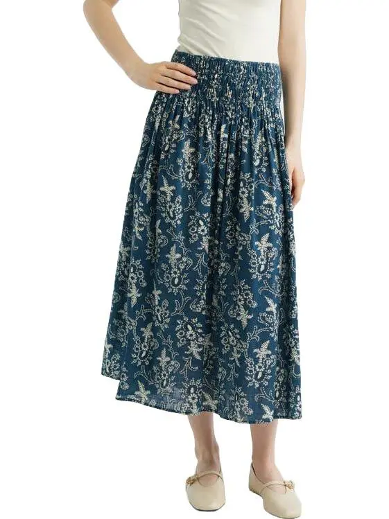 The Great. Printed Cotton Skirt - Indigo Bandana