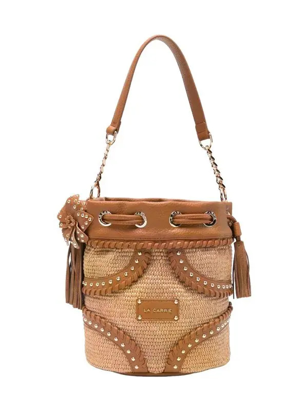 LA CARRIE Stud-embellished Bucket Bag - Neutrals