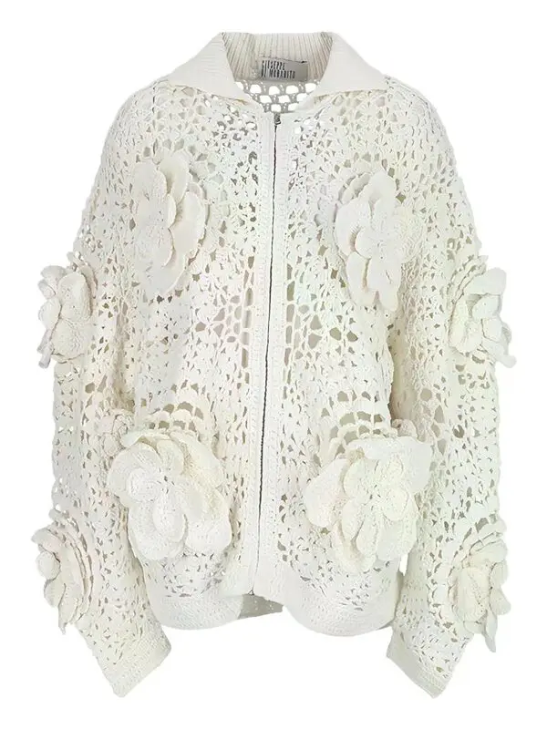 Giuseppe Di Morabito Floral-appliqué Crochet Knit Cardigan - Neutrals