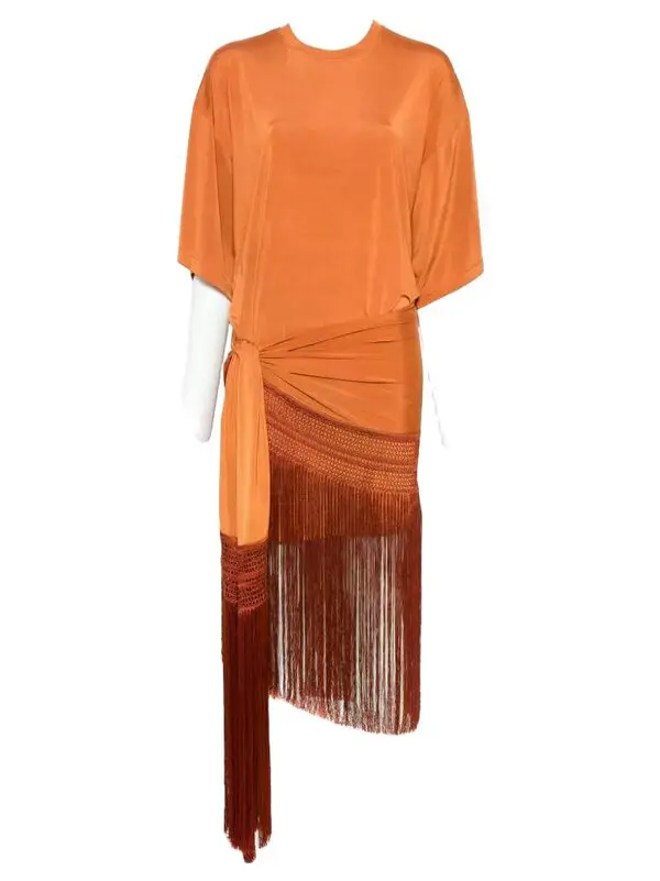 Andamane Fringe-trimmed Wrap Dress - Orange