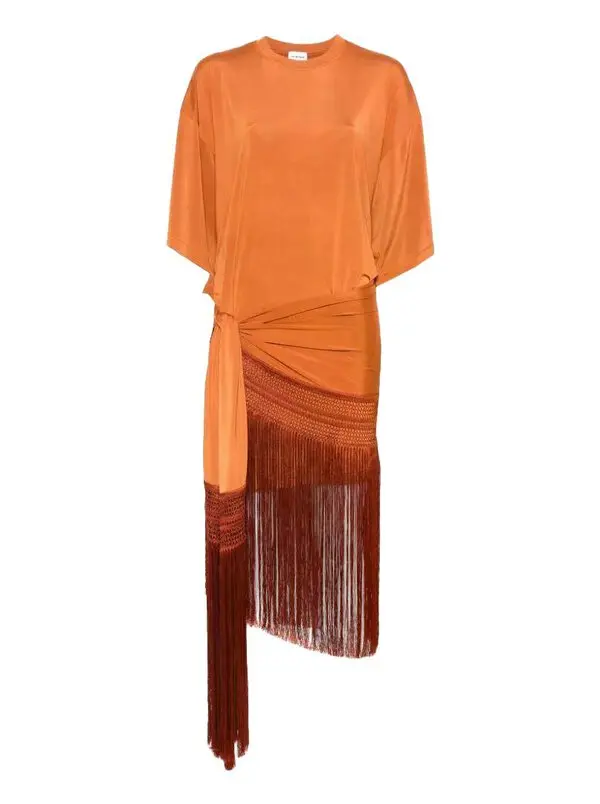 Andamane Fringe-trimmed Wrap Dress - Orange