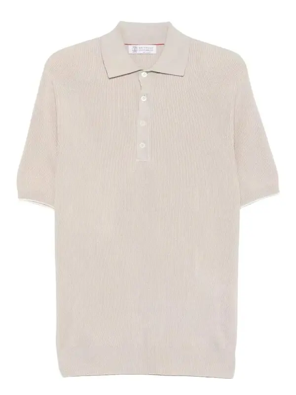 Brunello Cucinelli Ribbed-knit Polo Shirt - Neutrals
