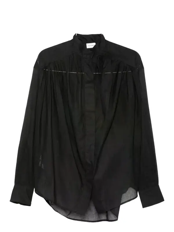 Andamane Rania Gathered Semi-sheer Blouse - Black