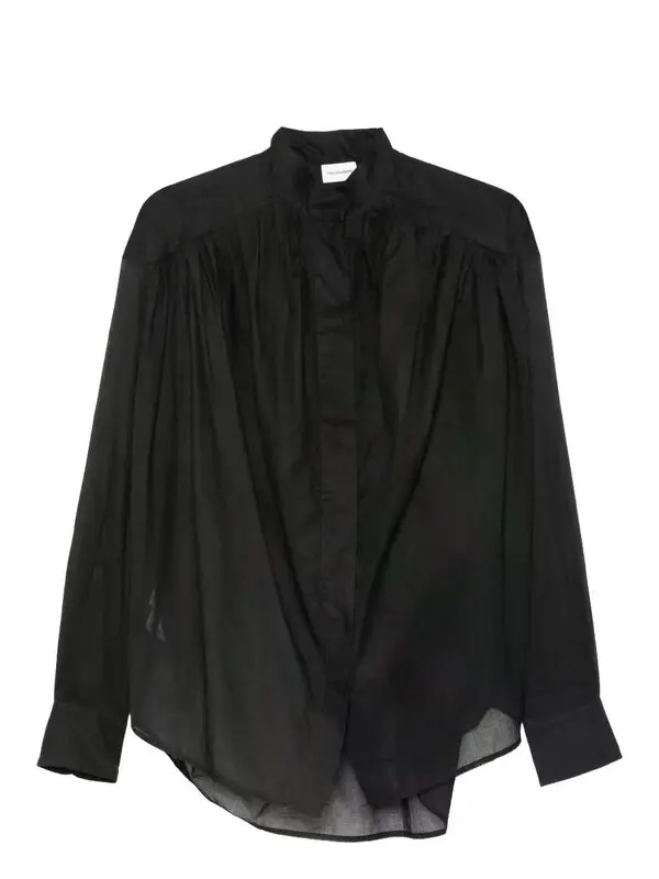 Andamane Rania Gathered Semi-sheer Blouse - Black
