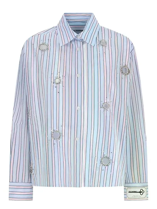 DES_PHEMMES Crystal-embellished Striped Shirt - Blue