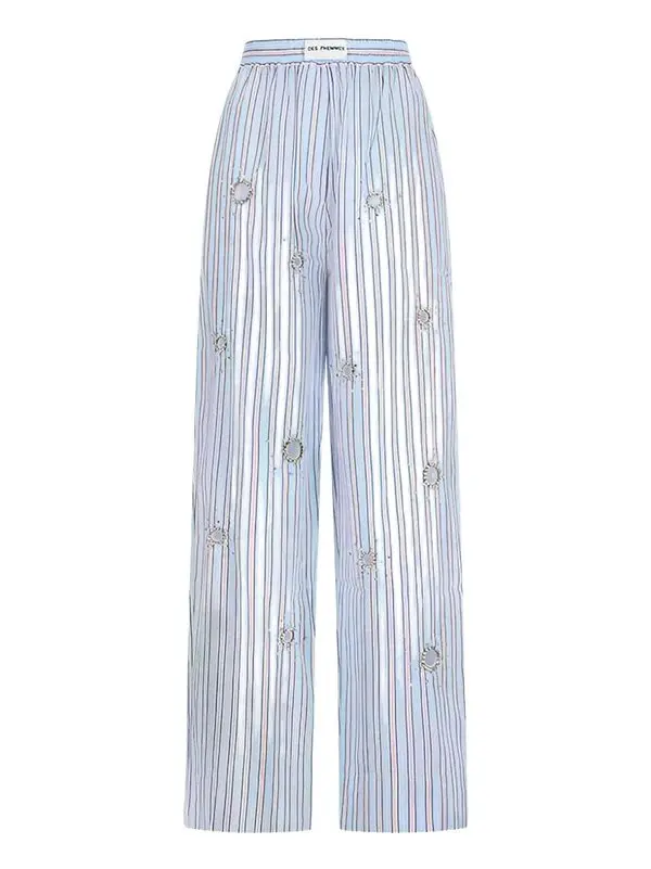 DES_PHEMMES Crystal-embellished Striped Trousers - Blue