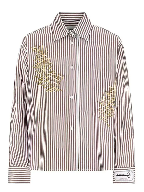 DES_PHEMMES Sequin-embellished Striped Shirt - Brown