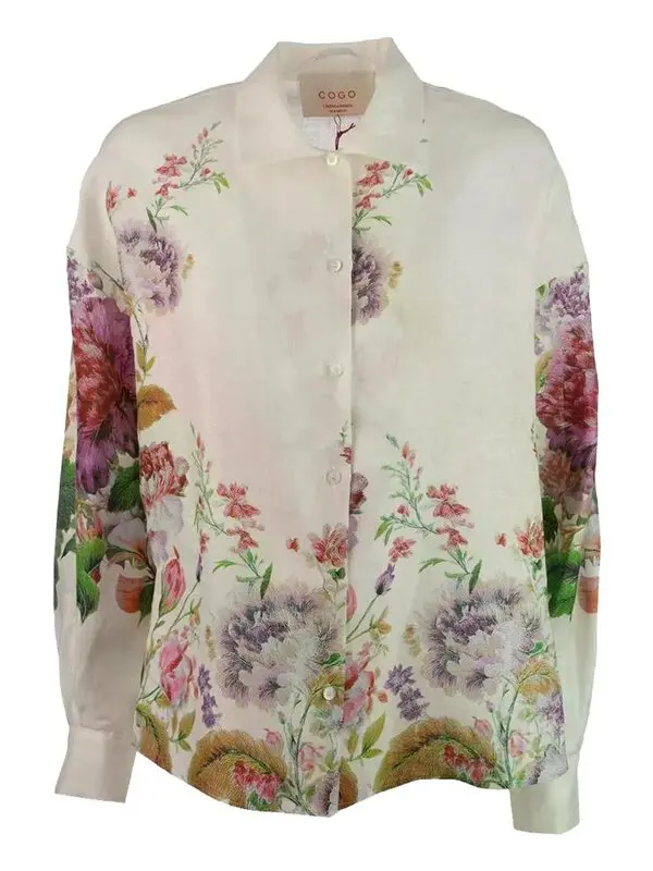 CO.GO Floral-print Linen Shirt - Neutrals