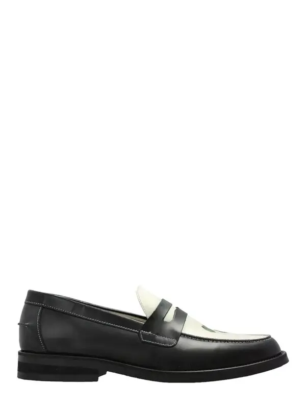 DUKE + DEXTER Wilde Clover-print Leather Loafers - Black