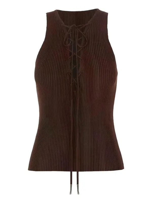 Iceberg Lace-up Ribbed-knit Top - Brown