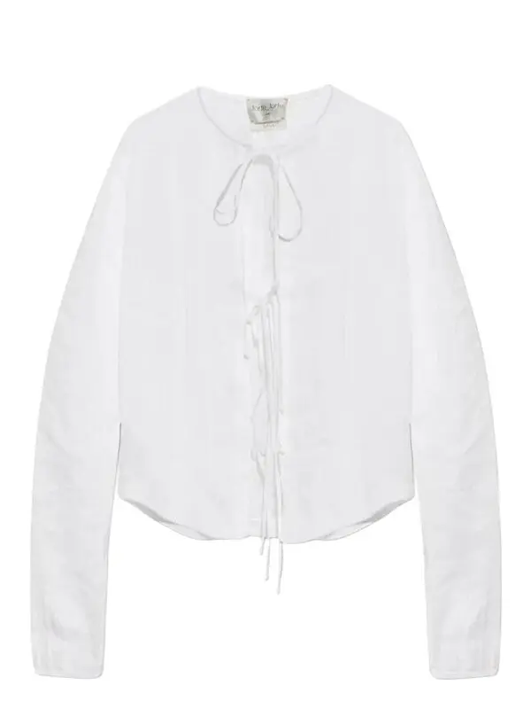 FORTE_FORTE Striped Tie-fastening Shirt - White