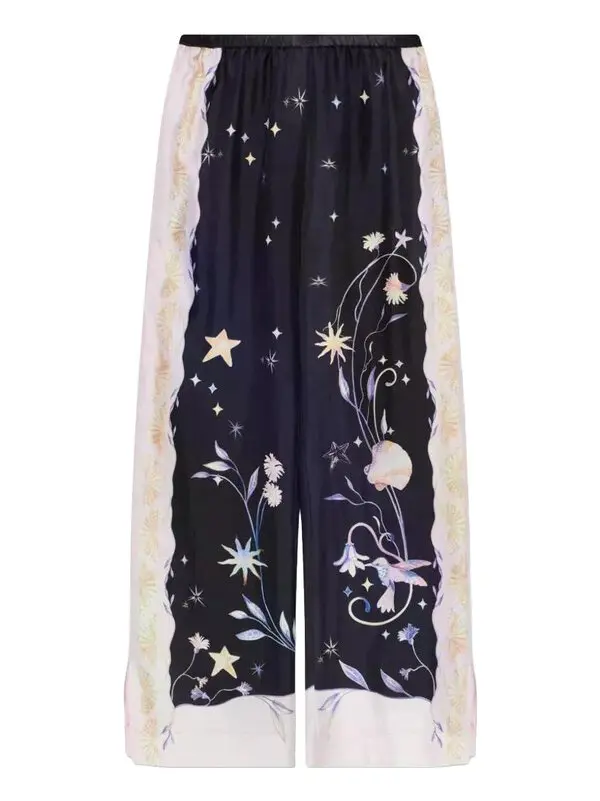 FORTE_FORTE Celestial-print Wide-leg Trousers - Black