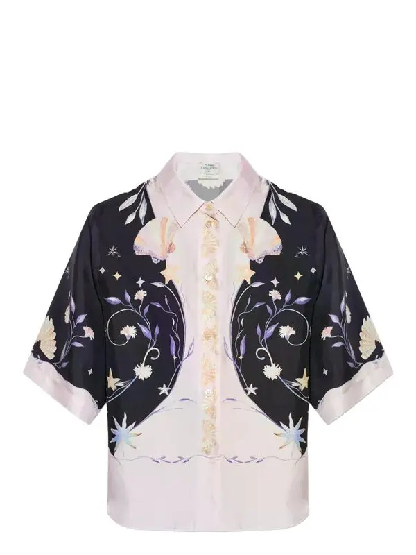 FORTE_FORTE Seashell-print Short-sleeve Shirt - Blue