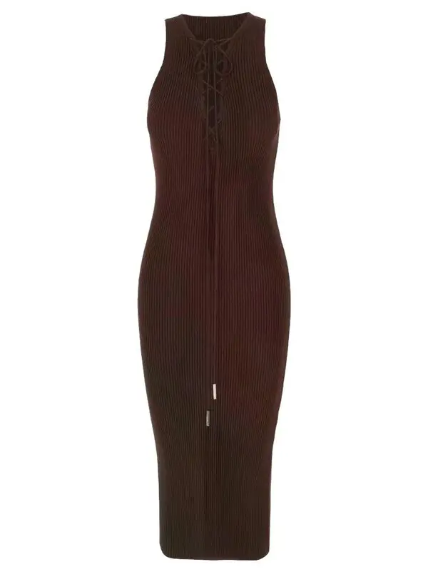 Iceberg Lace-up Ribbed-knit Dress - Brown