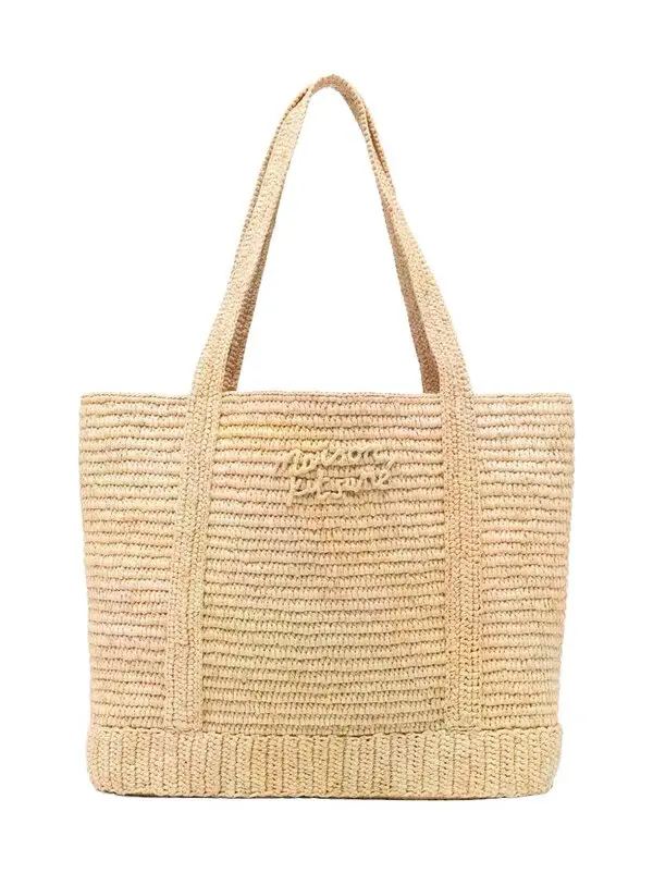 Maison Kitsuné Logo Lettering Raffia Tote Bag - Neutrals