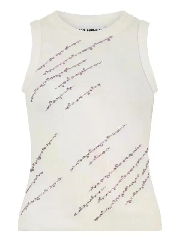 DES_PHEMMES Embellished Ribbed Tank Top - Neutrals